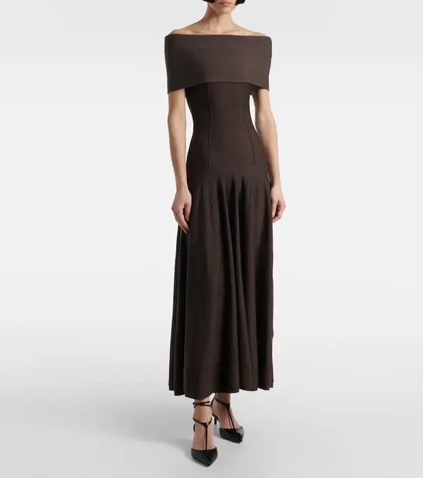 Khaite Ava Off-shoulder Maxi Dress - Brown