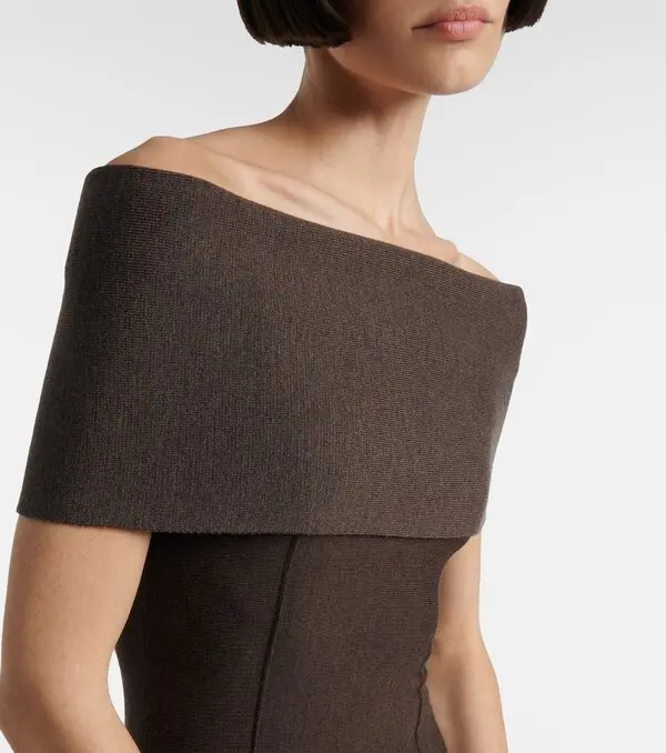 Khaite Ava Off-shoulder Maxi Dress - Brown