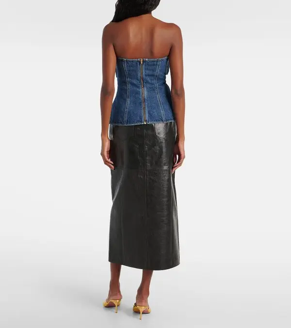 SELF-PORTRAIT Embellished Strapless Denim Top