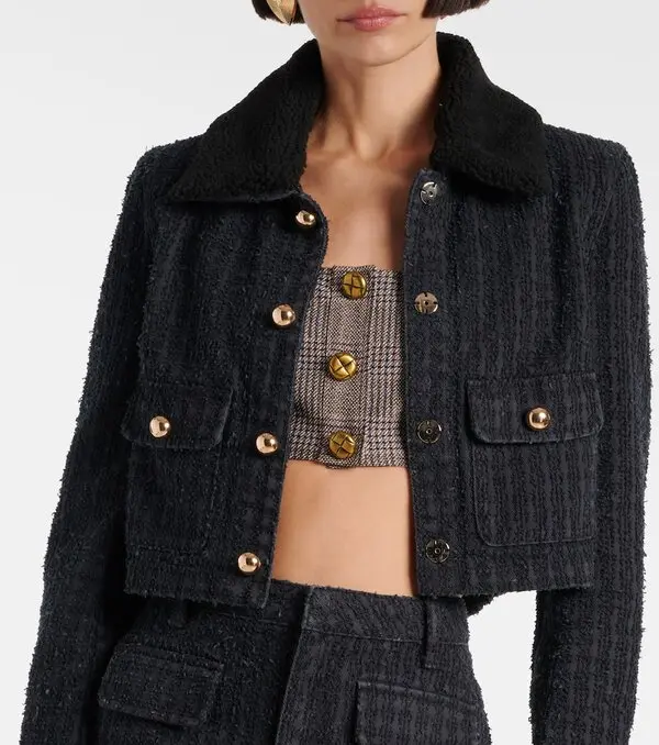SELF-PORTRAIT Embellished Cropped Denim Jacket