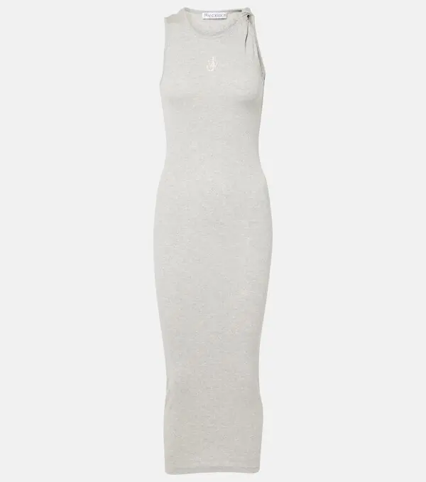 JW Anderson Logo Embroidered Cotton Maxi Dress - Grey