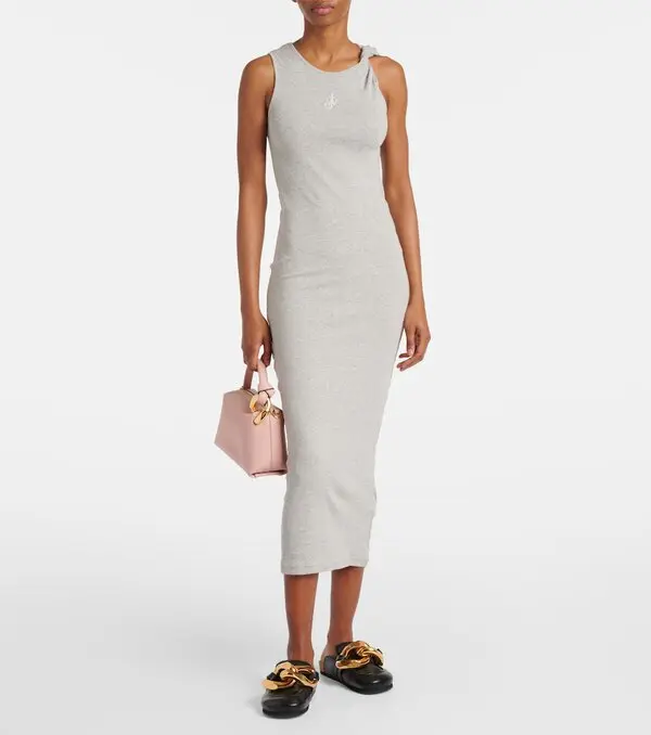 JW Anderson Logo Embroidered Cotton Maxi Dress - Grey