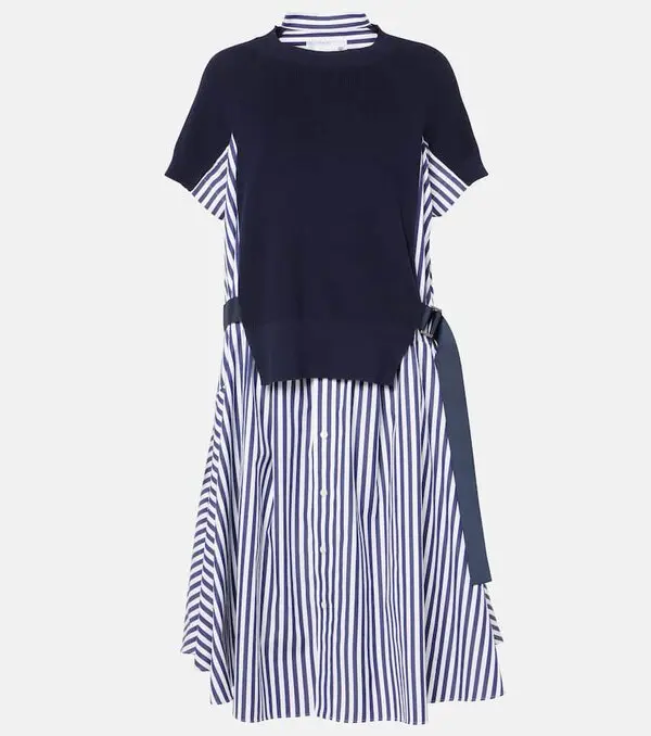 Sacai Striped Cotton Midi Dress