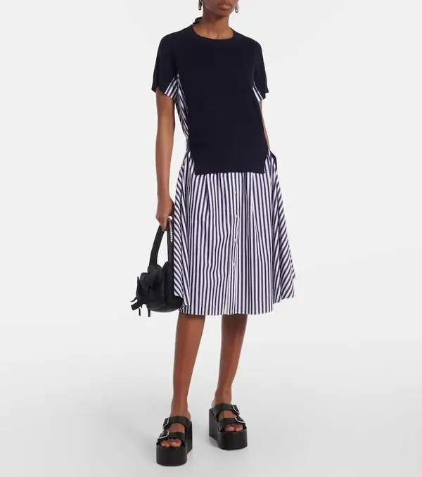 Sacai Striped Cotton Midi Dress