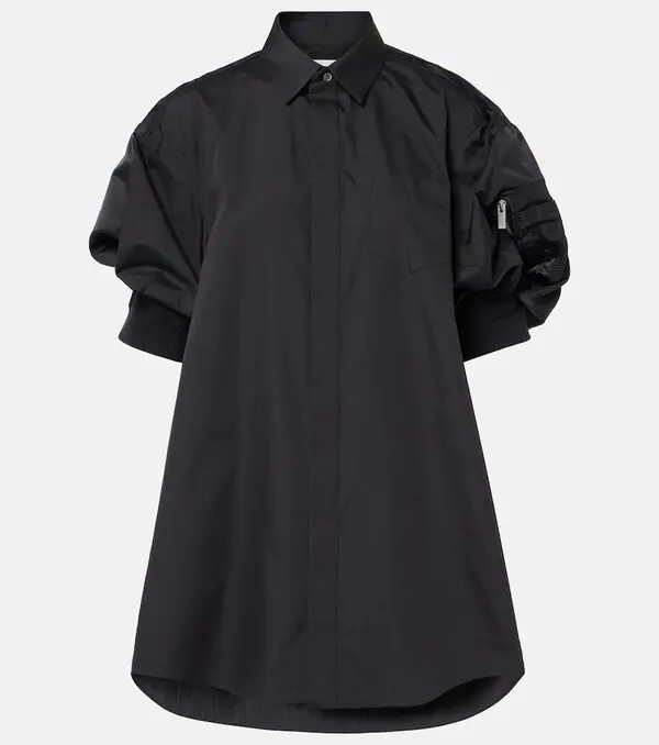 Sacai Poplin And Technical Twill Shirt Dress - Black