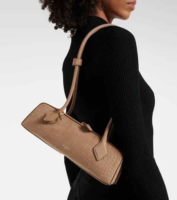 Alaïa Le Teckel Small Croc-effect Shoulder Bag - Beige
