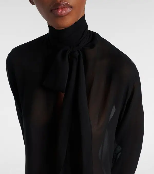 Alaïa Tie-neck Georgette Blouse - Black