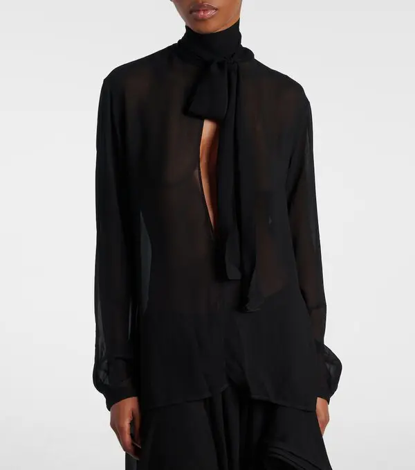 Alaïa Tie-neck Georgette Blouse - Black
