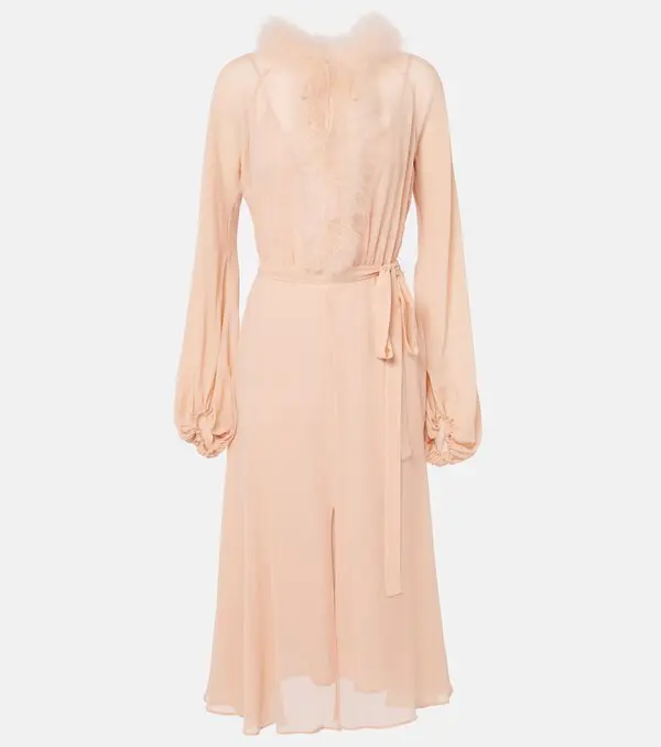Blumarine Georg Feather-trimmed Midi Dress - Pink