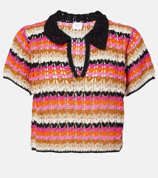 Anna Kosturova Striped Cotton Polo Shirt - Multicoloured