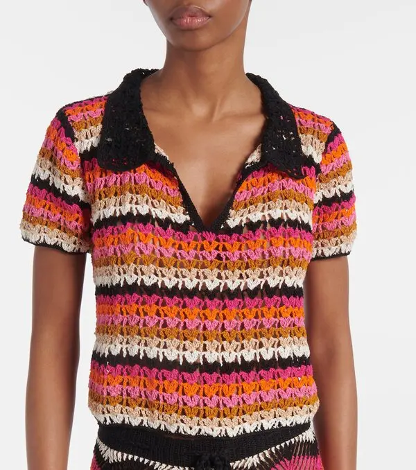 Anna Kosturova Striped Cotton Polo Shirt - Multicoloured