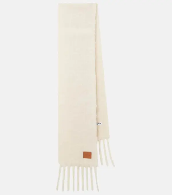 Loewe Fringed Mohair And Wool-blend Scarf - White