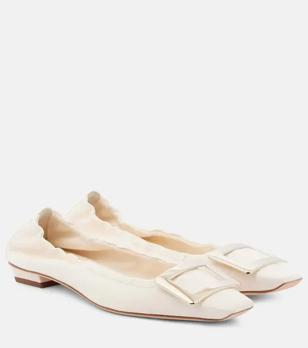 ROGER VIVIER Belle Vivier Leather Ballet Flats - White