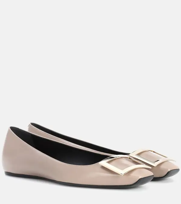ROGER VIVIER Belle Vivier Leather Ballet Flats - Grey