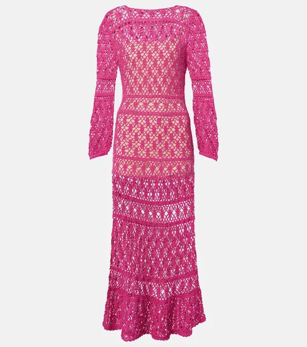 Anna Kosturova Jennifer Cotton Crochet Maxi Dress - Pink