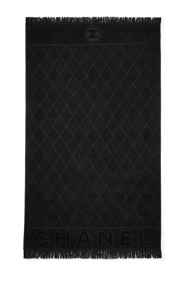 Chanel Cc' Terry Cloth Beach Towel Xl - Black