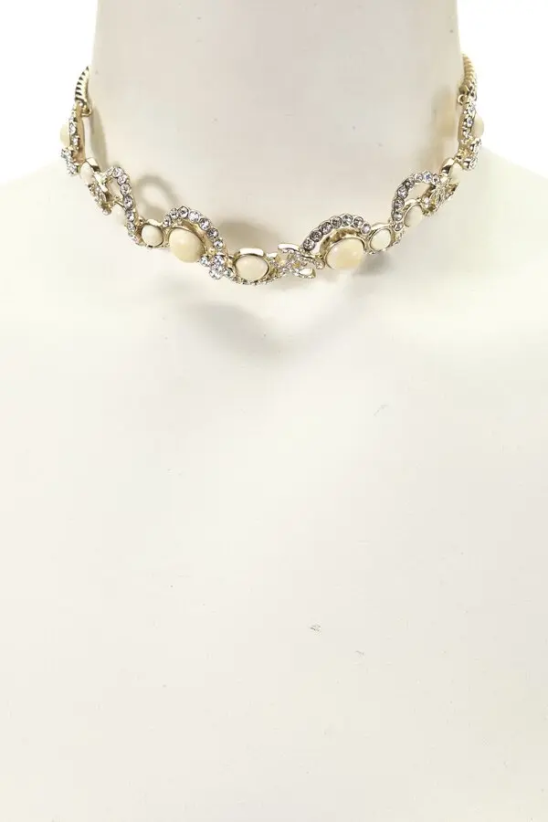 Chanel Crystal Cc Choker Necklace - Beige