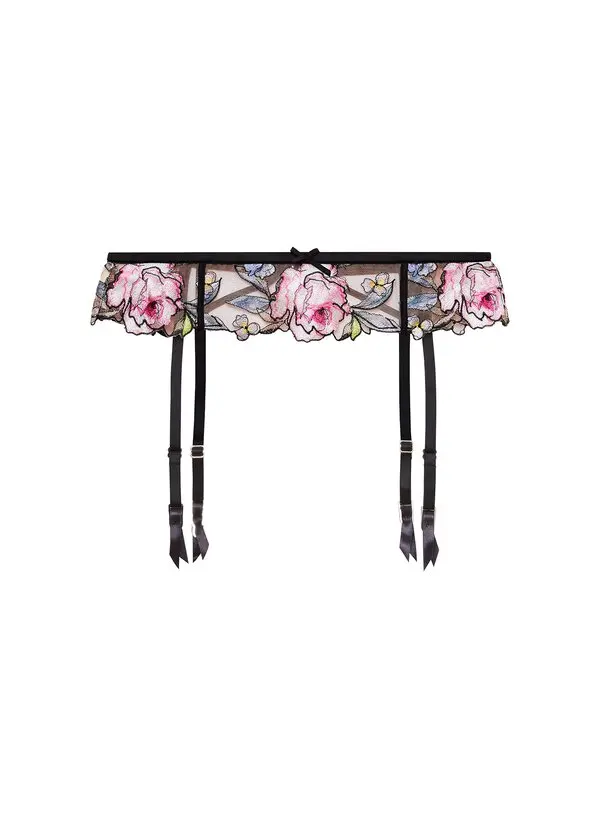 Fleur Du Mal Fidelia Embroidered Garter Belt - Black