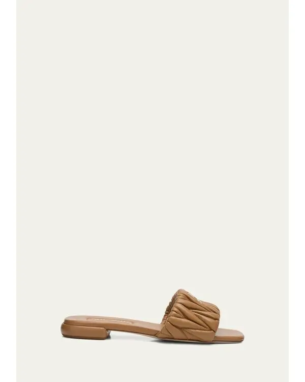 Miu Miu Quilted Leather Flat Slides - Camel