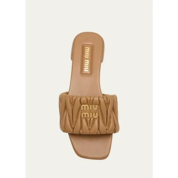 Miu Miu Quilted Leather Flat Slides - Camel