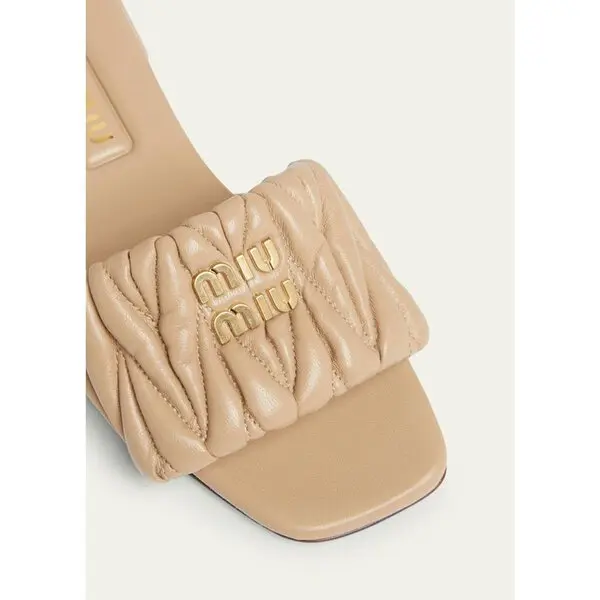 Miu Miu Quilted Leather Flat Slides - Camel