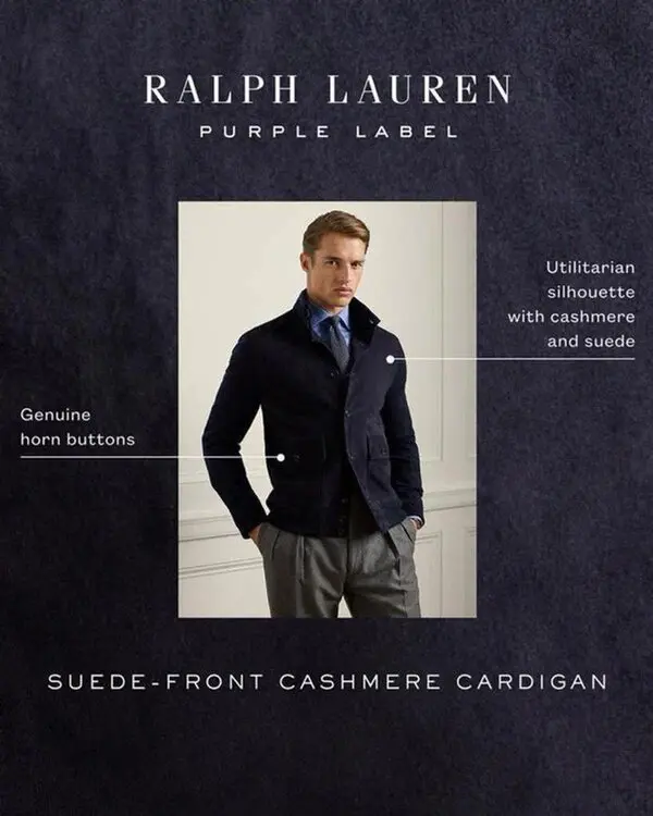 Ralph Lauren Purple Label Suede-front Cashmere Cardigan - Navy