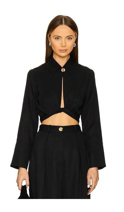 Matthew Bruch Collared Long Sleeve Wrap Top