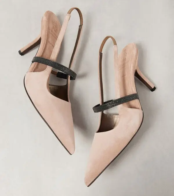 Brunello Cucinelli Monili Suede Slingback Pumps