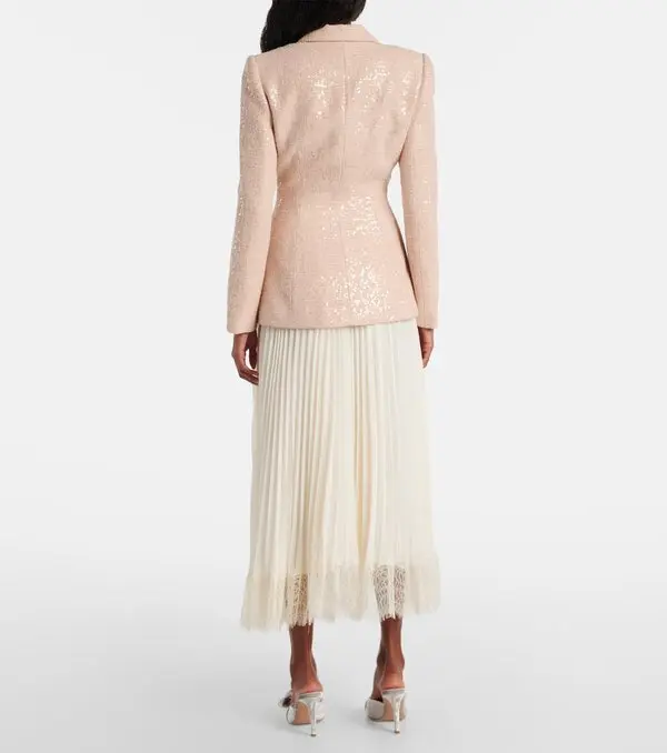 SELF-PORTRAIT Sequined Boucle And Chiffon Midi Dress