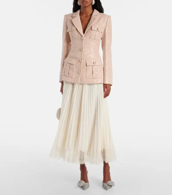 SELF-PORTRAIT Sequined Boucle And Chiffon Midi Dress