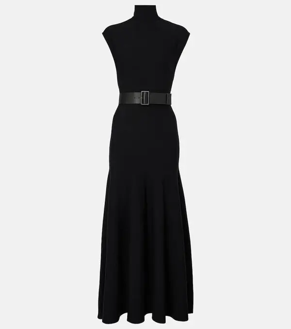 Alaïa Belted Wool-blend Midi Dress - Black