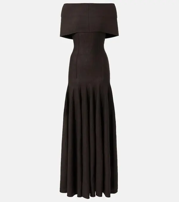 Khaite Ava Off-shoulder Wool-blend Maxi Dress - Brown