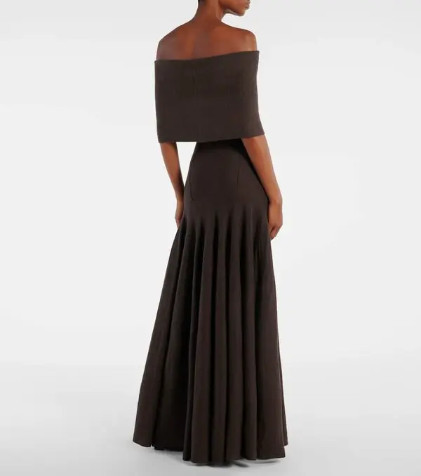 Khaite Ava Off-shoulder Wool-blend Maxi Dress - Brown