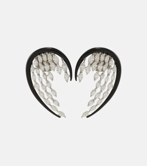 KAMYEN Angel Wings Diamond And Enamel Drop Earrings - Metallic