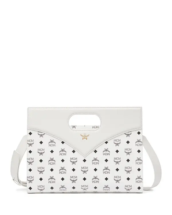 Mcm Diamond Vi Leather And Canvas Handbag - White
