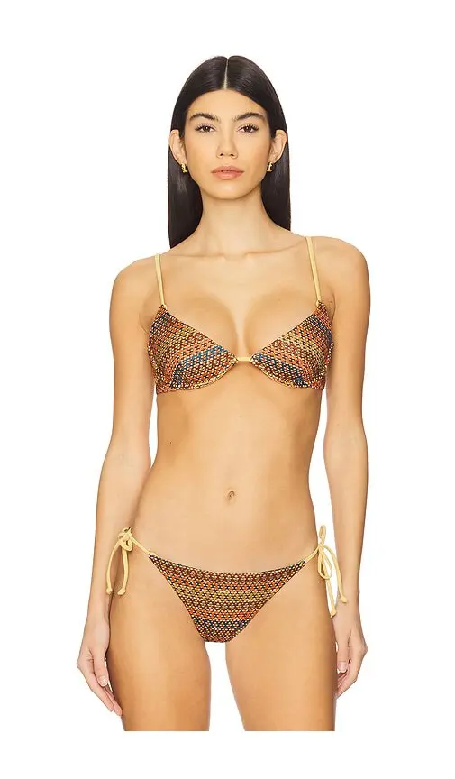Onia Liana Crochet Bikini Top - Pale Gold Multi