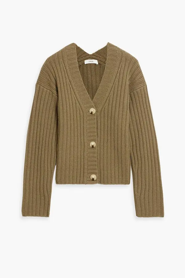 Vince Ribbed Wool And Cashmere-blend Cardigan - Army Green
