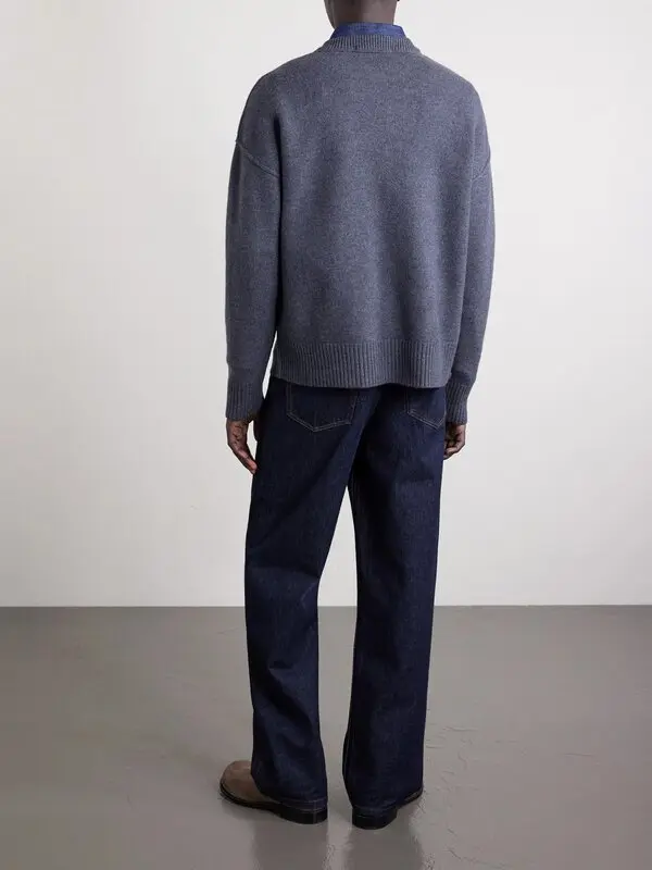 AMI Paris Adc Logo-intarsia Virgin Wool Sweater - Gray