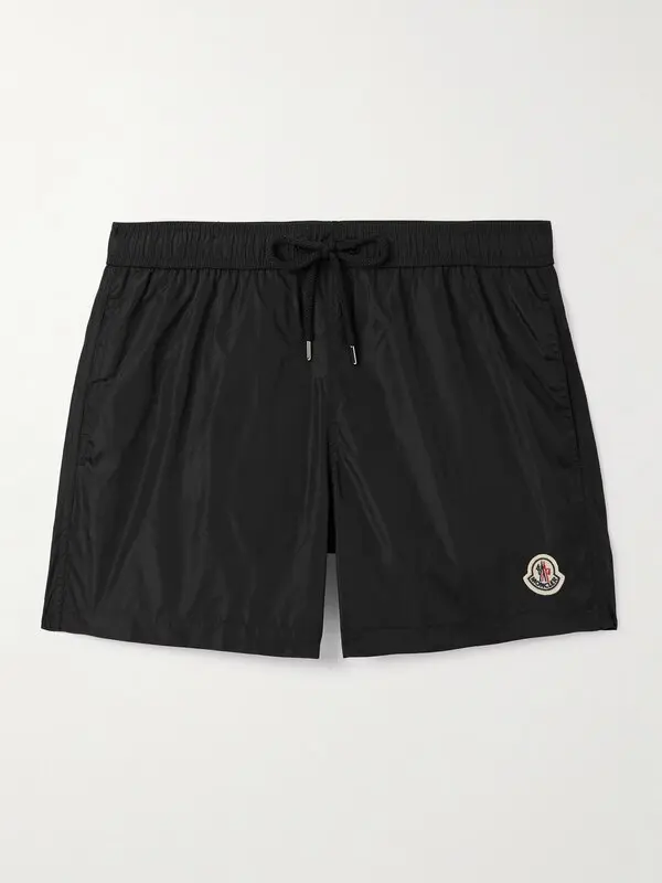 Moncler Straight-leg Mid-length Logo-appliquéd Swim Shorts - Black