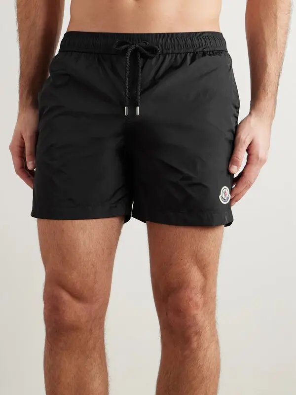Moncler Straight-leg Mid-length Logo-appliquéd Swim Shorts - Black