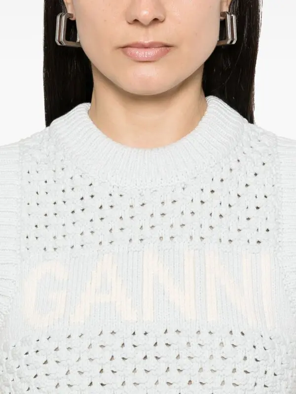 GANNI Logo-intarsia Vest - Blue