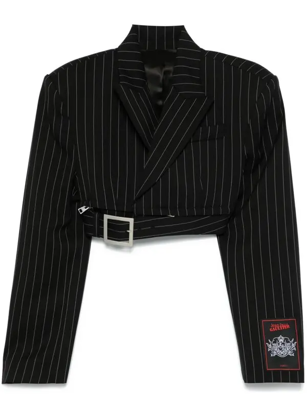 Jean Paul Gaultier Pinstriped Cropped Blazer - Black