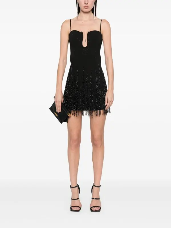 NISSA Fringe-detail Mini Dress