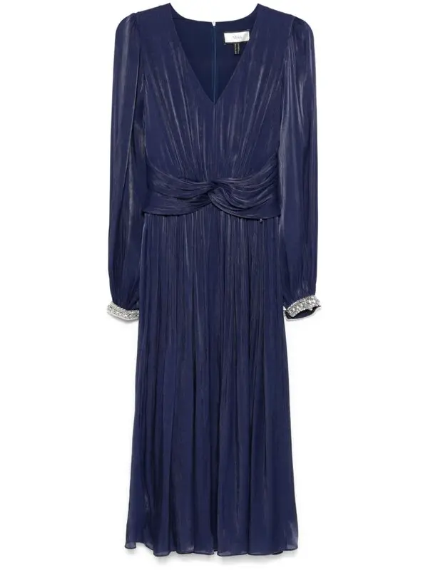 NISSA Pleated Chiffon Midi Dress - Blue