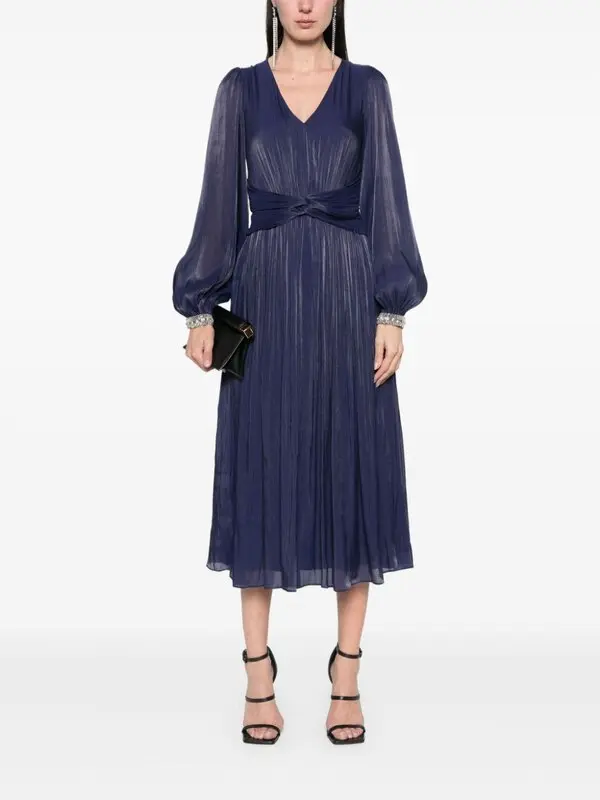 NISSA Pleated Chiffon Midi Dress - Blue