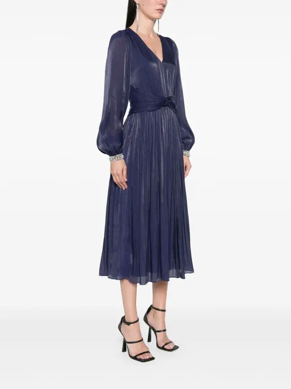NISSA Pleated Chiffon Midi Dress - Blue