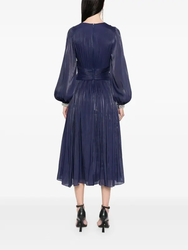 NISSA Pleated Chiffon Midi Dress - Blue