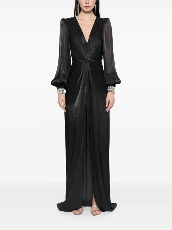 NISSA Twist-detail Chiffon Maxi Dress