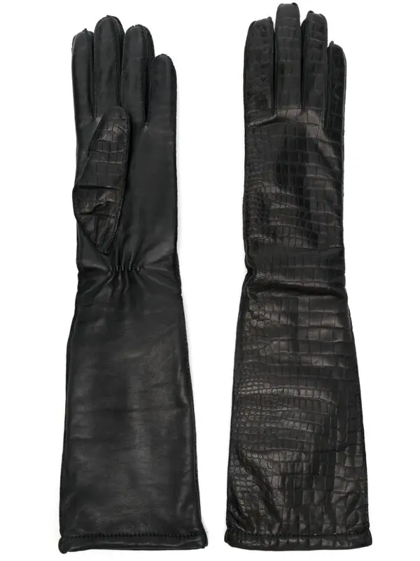 MANOKHI Croc-effect Long Gloves - Black