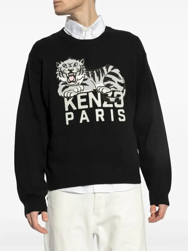 Kenzo Logo-embroidered Cotton Sweatshirt - Black